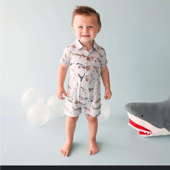 Posh Peanut | One Pieces | Posh Peanut Maverick Shark Romper | Poshmark